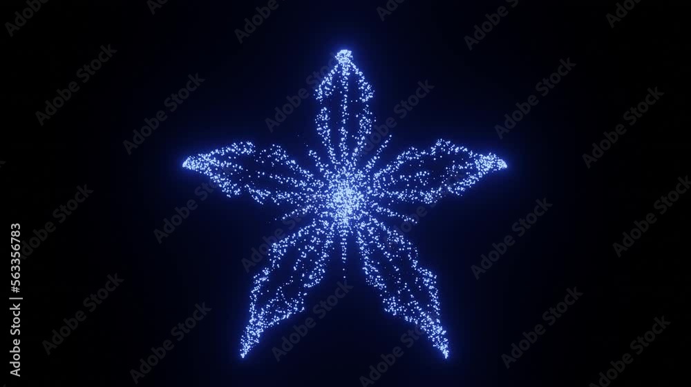 Animation of flying shimmering particles gathering into a blue flower ...
