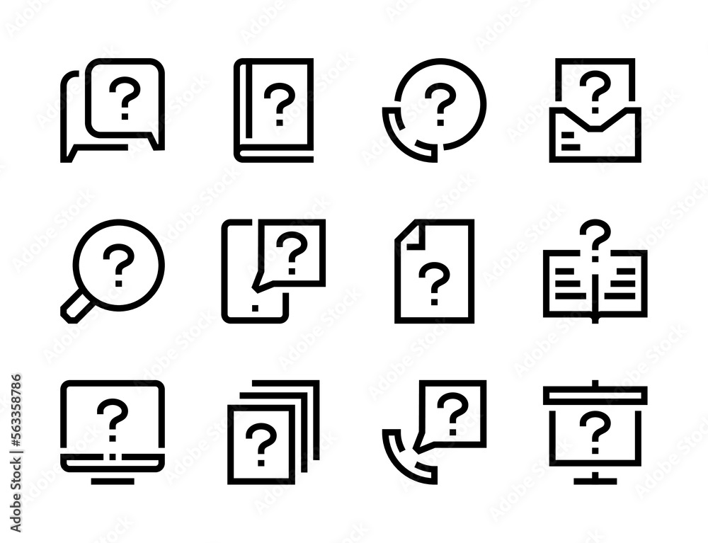 Question mark and FAQ line vector icons. Problem solution, Information ...