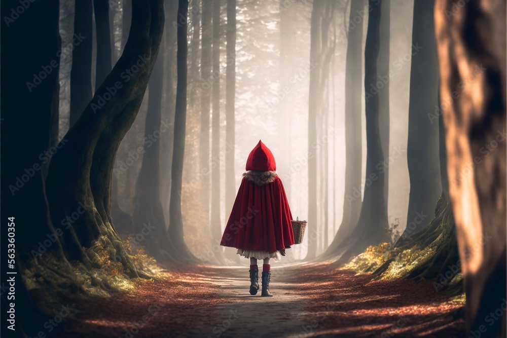 Little red riding hood in magic forest, Generative AI Stock ...