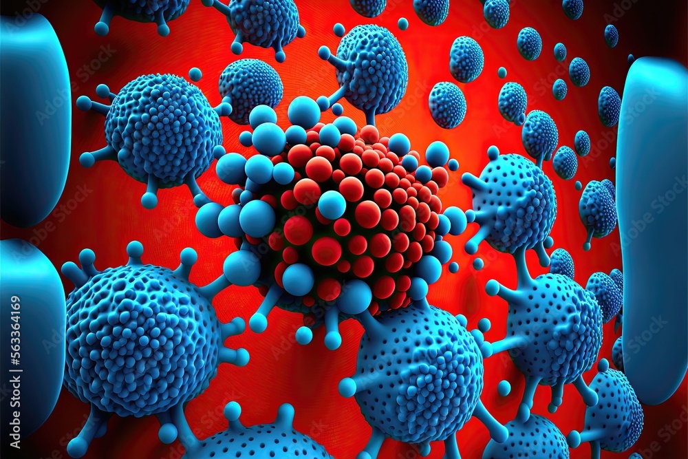 Generative AI Dividing red cancer tumor cells, red organ background ...