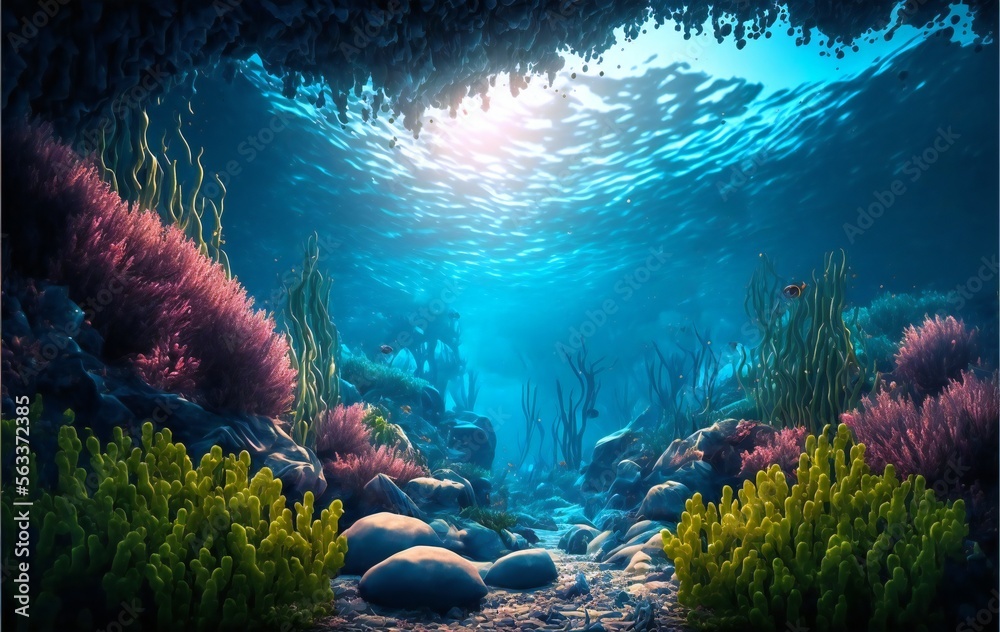 Colorful sea background with blue clear water bright sun flare ...