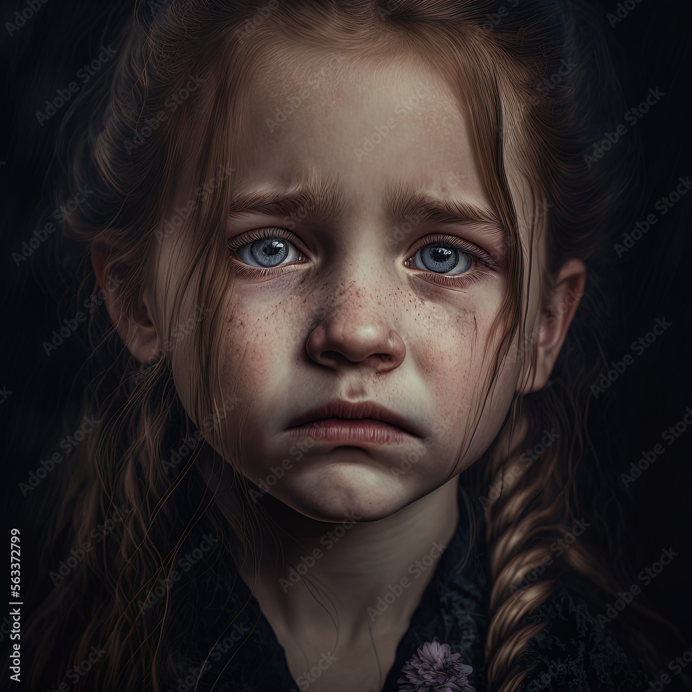 Young sad crying girl portrait-Generative AI Stock Illustration | Adobe Stock