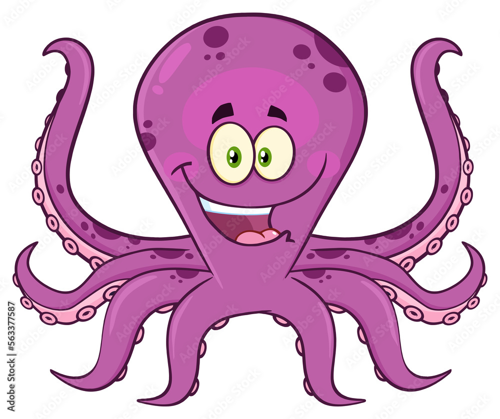 Octopus Cartoon Mascot Character. Hand Drawn Illustration Isolated On ...