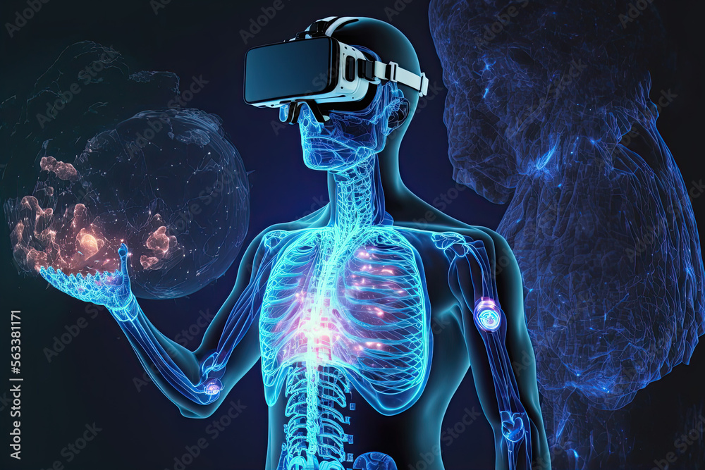 Generative AI illustration of a human body hologram with virtual ...