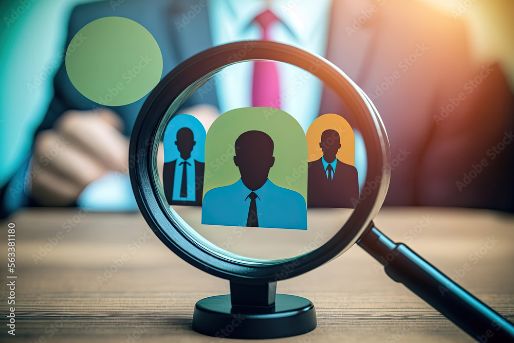 Magnifier glass focus to manager icon which is among staff icons for ...