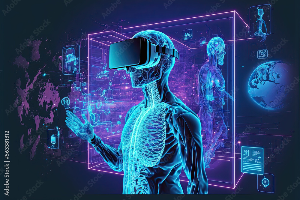 Generative AI illustration of a human body hologram with virtual ...