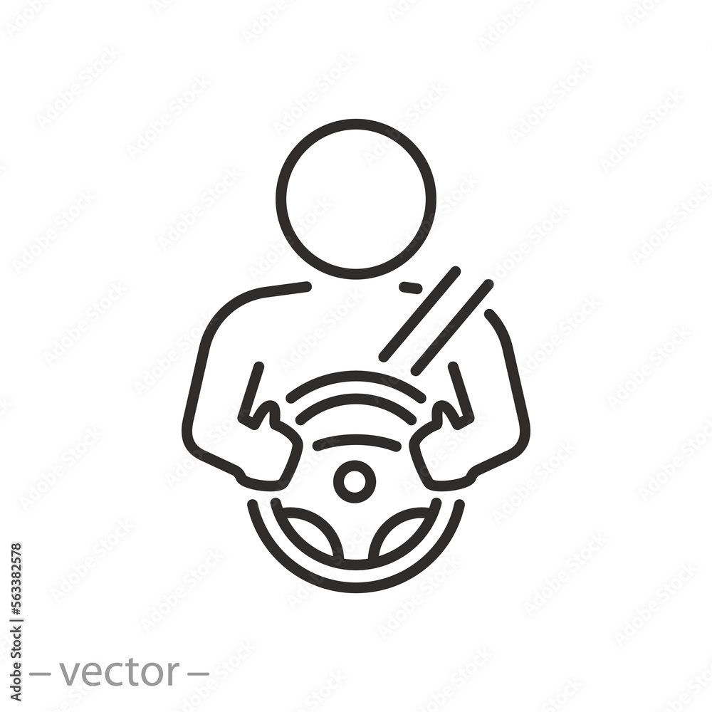 car driver icon, steering wheel, driving person, thin line symbol ...