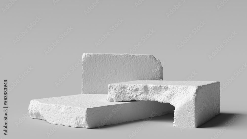 White pieces of Stone wall with broken textured edges, debris stone ...