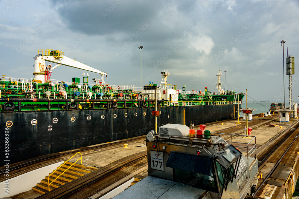 The Alpine Melina tanker in the Gatun locks on the Panama canal Stock ...