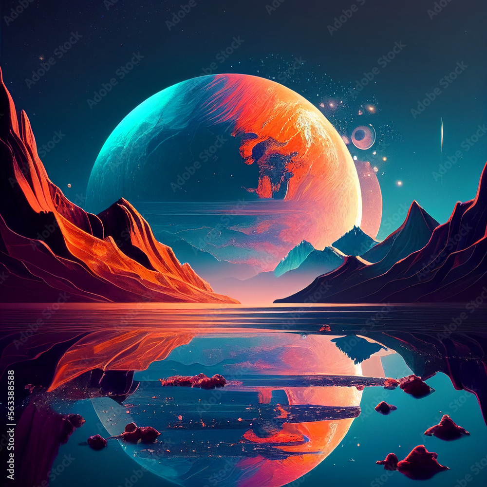 A Moonlight Mirage - A Beautiful Artwork of a Sea/Lake with Mountains ...