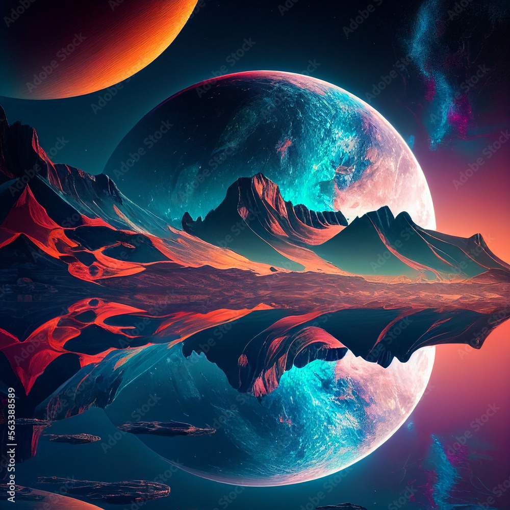 A Moonlight Mirage - A Beautiful Artwork of a Sea/Lake with Mountains ...