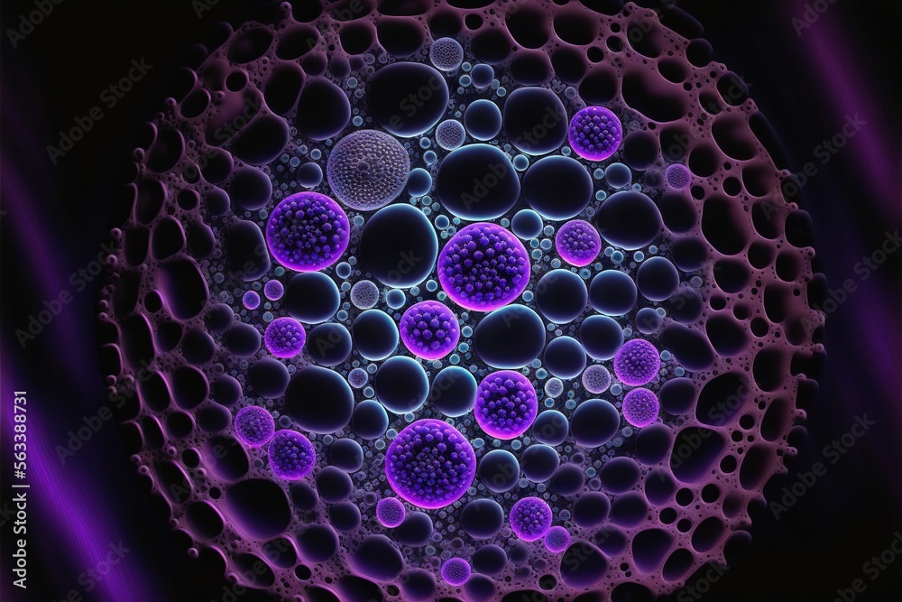 a purple and black cell with many cells inside of it, all in a circle ...