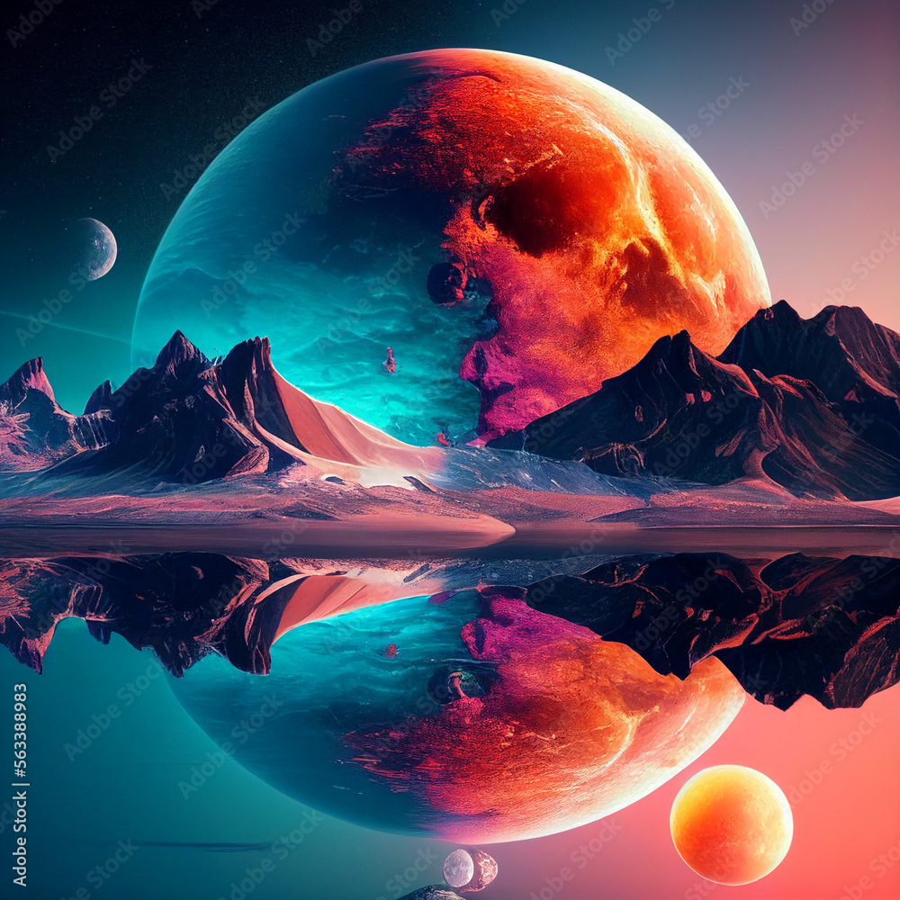 A Moonlight Mirage - A Beautiful Artwork of a Sea/Lake with Mountains ...