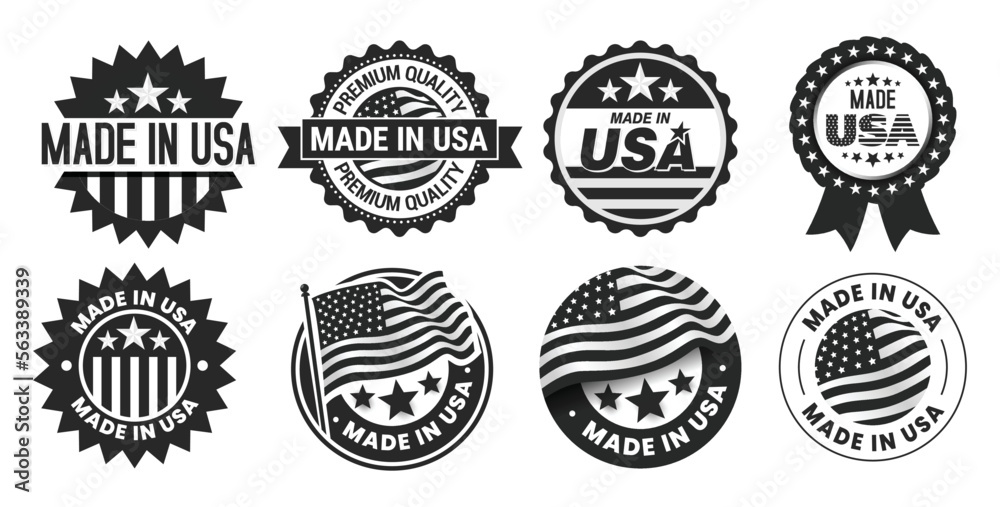 Black and white color of collection of Made in USA badge, emblem ...
