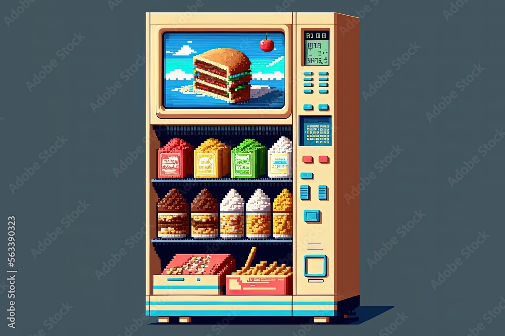 Pixel art snack machine, antique food machine, background in retro ...