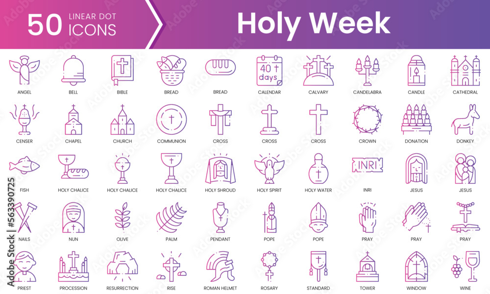 Set of holy week icons. Gradient style icon bundle. Vector Illustration ... Set of holy week icons. Gradient style icon bundle. Vector Illustration ...