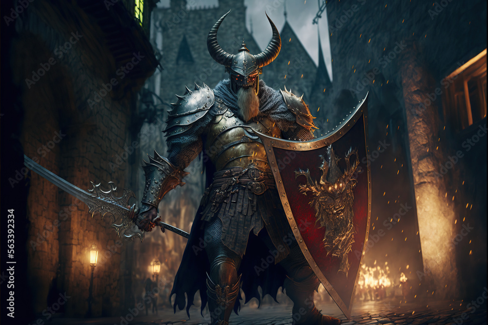 dragon man with armor, warrior creature Stock Illustration | Adobe Stock