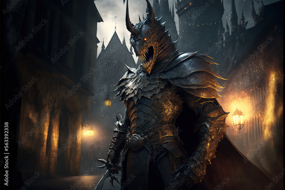 dragon man with armor, warrior creature Stock Illustration | Adobe Stock