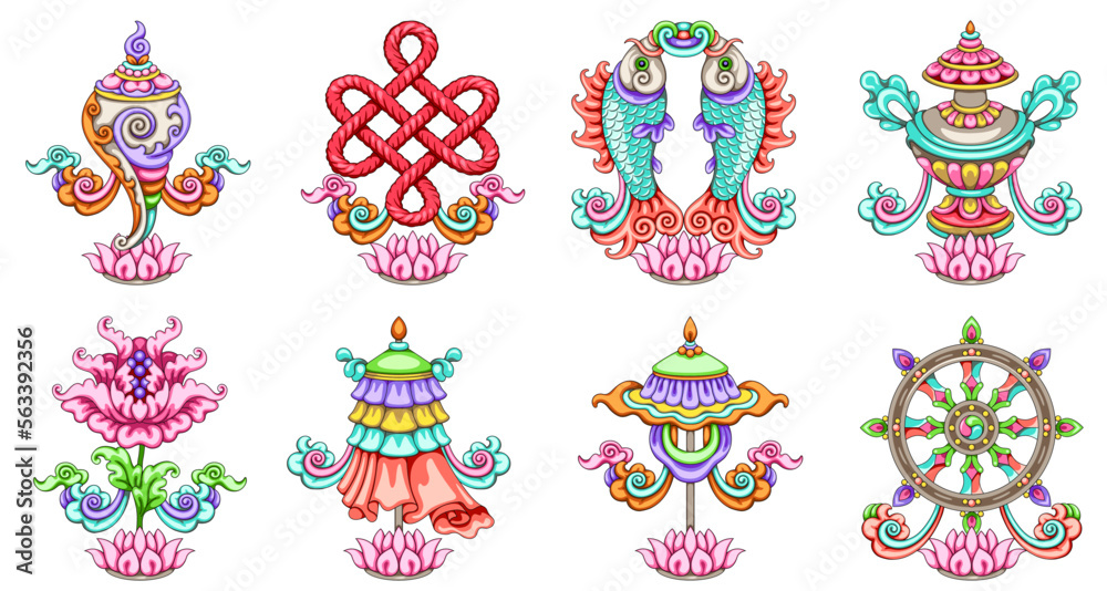 Buddhism symbols eight cliparts vector ashtamangala Stock Vector ...