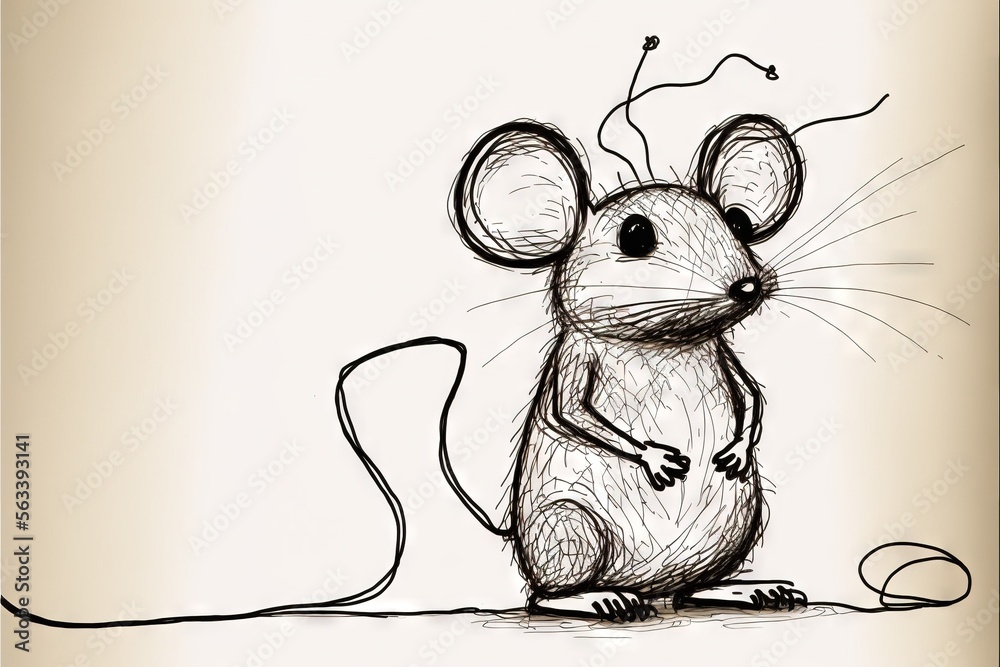 a drawing of a mouse with a string attached to it's back end and a ...