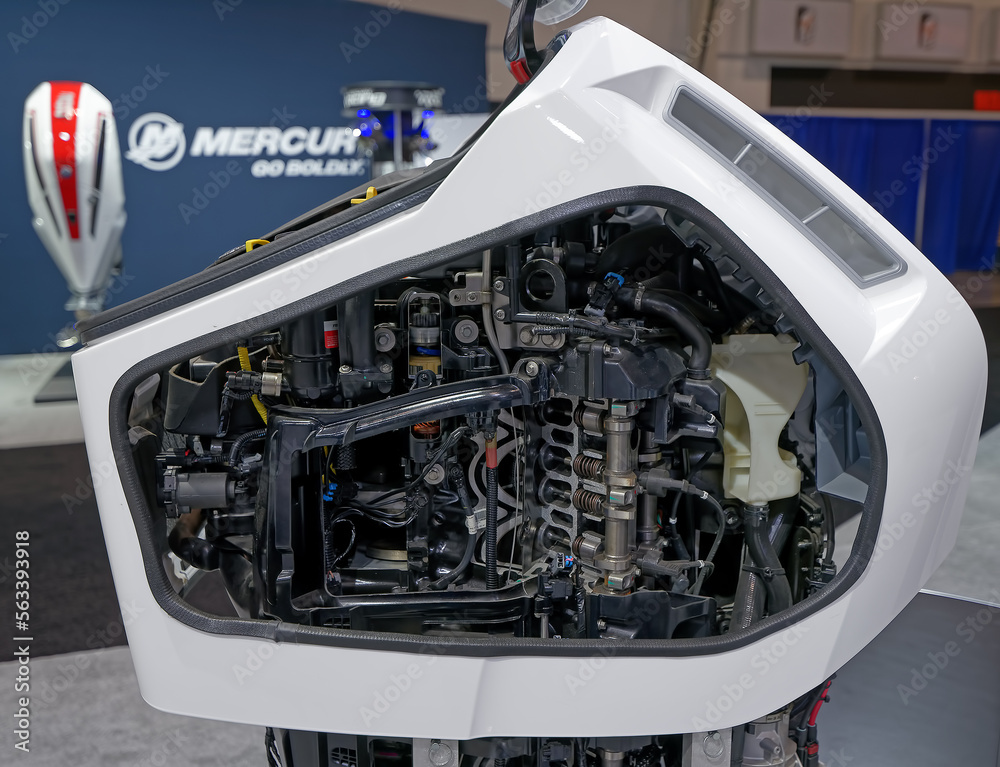 TORONTO-JANUARY 20, 2023: Mercury V12 outboard engine on display at the ...