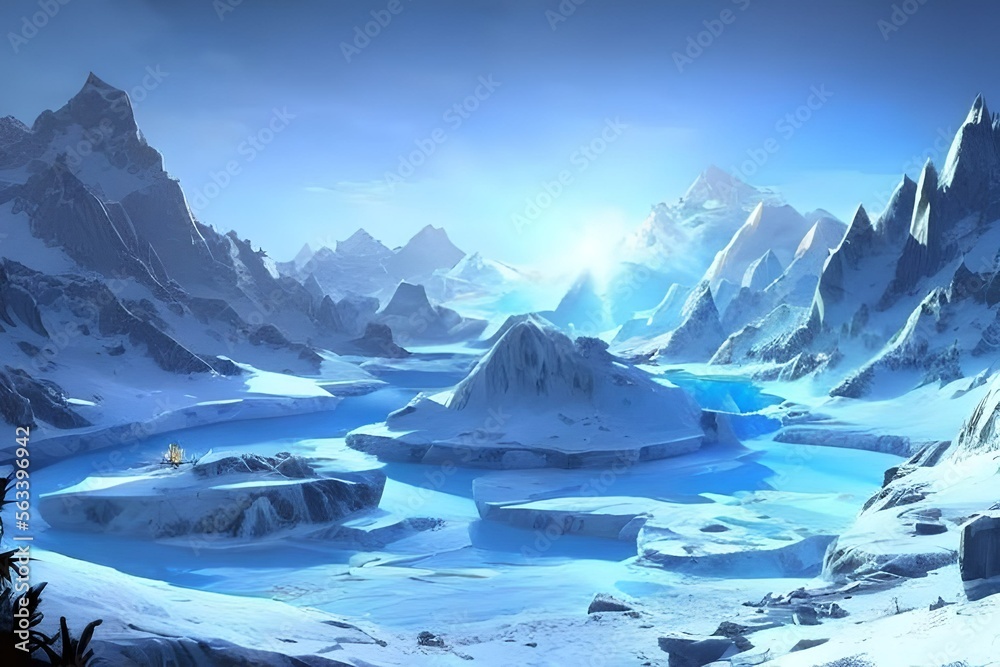Frozen Adventure - A Simple Cartoon Illustration of an Ice Landscape ...