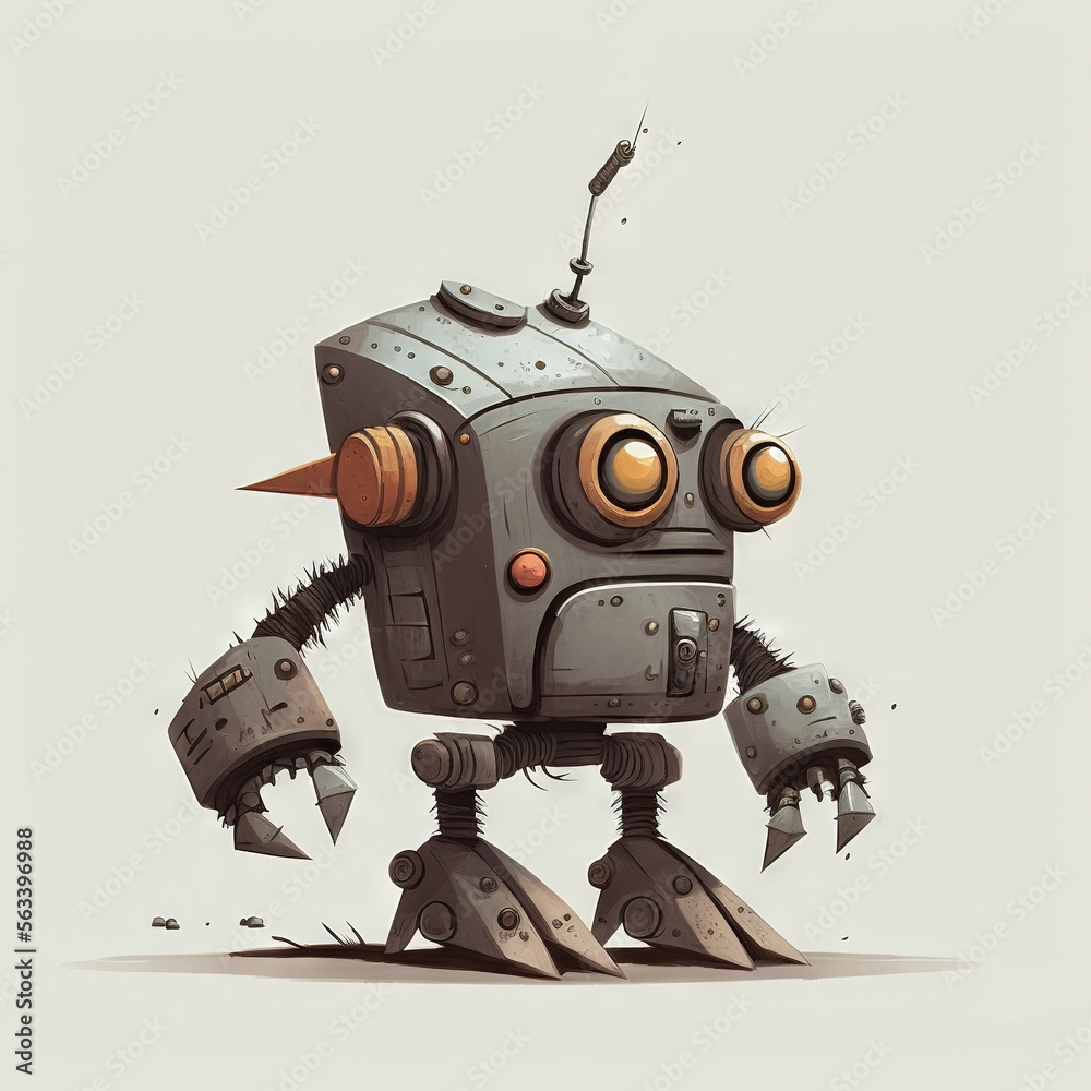 a robot with two legs and a nose with spikes on it's legs, standing in ...