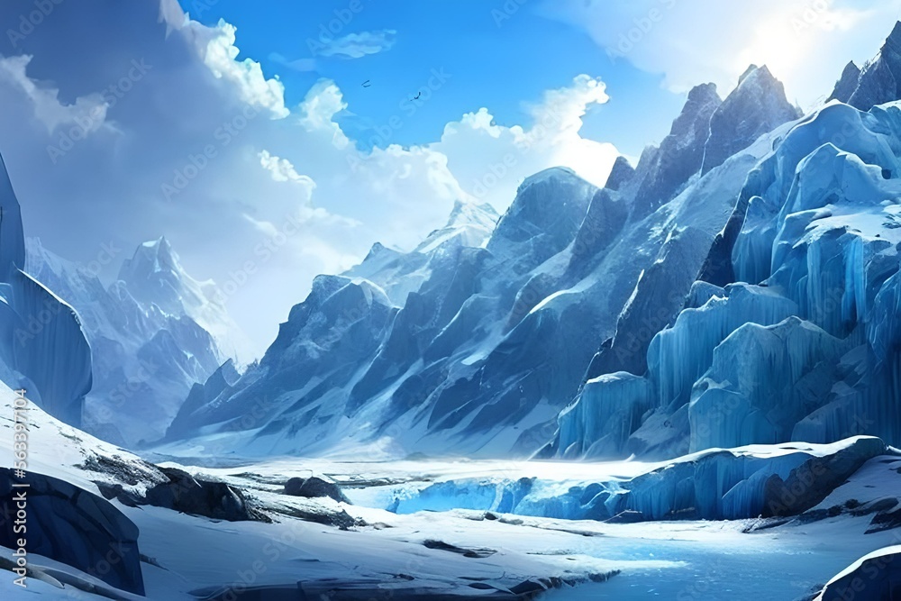 Frozen Adventure - A Simple Cartoon Illustration of an Ice Landscape ...