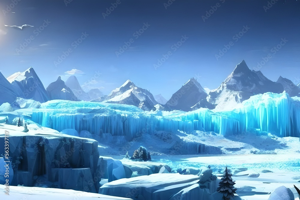 Frozen Adventure - A Simple Cartoon Illustration of an Ice Landscape ...
