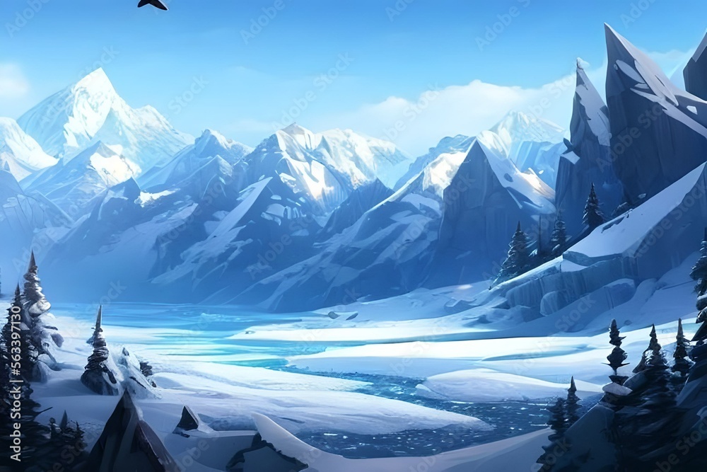 Frozen Adventure - A Simple Cartoon Illustration of an Ice Landscape ...