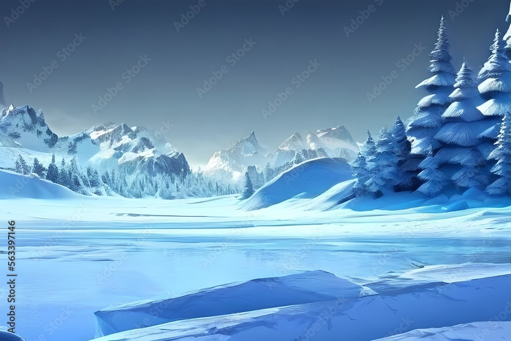 Frozen Adventure - A Simple Cartoon Illustration of an Ice Landscape ...