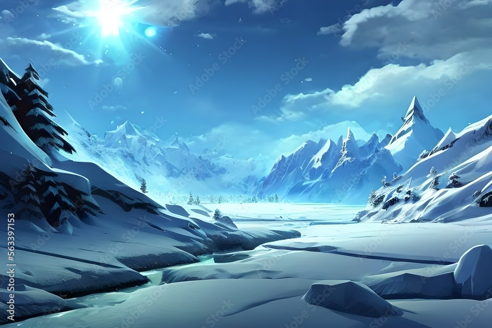 Frozen Adventure - A Simple Cartoon Illustration of an Ice Landscape ...