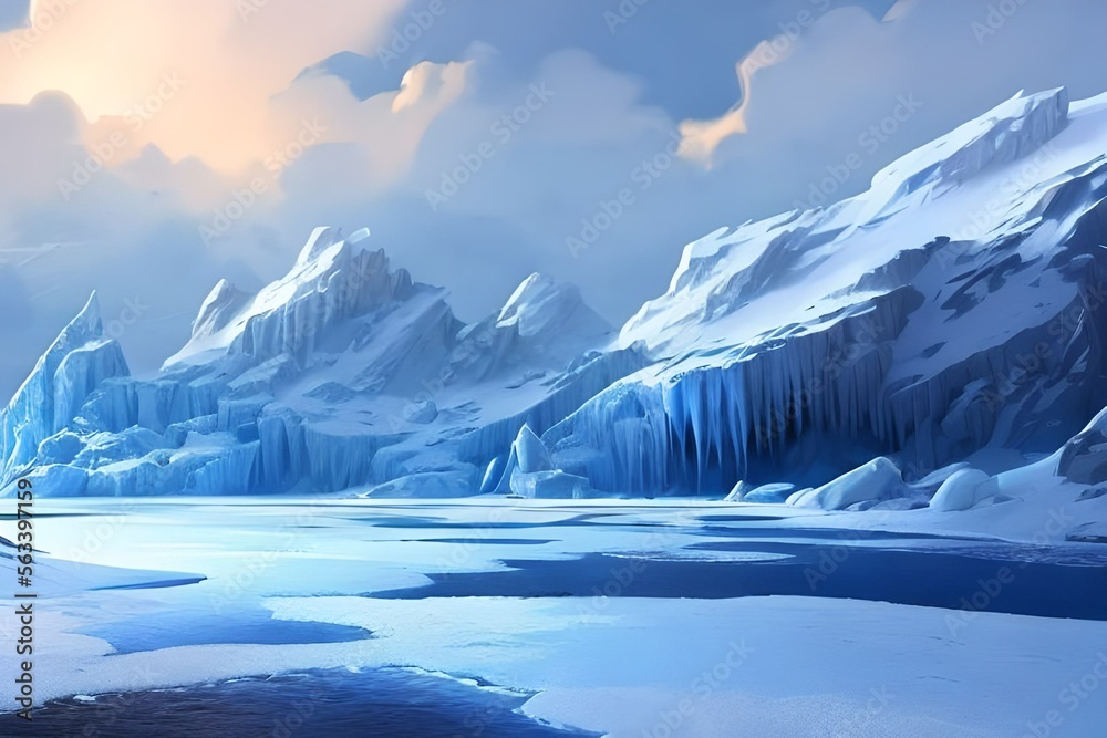 Frozen Adventure - A Simple Cartoon Illustration of an Ice Landscape ...