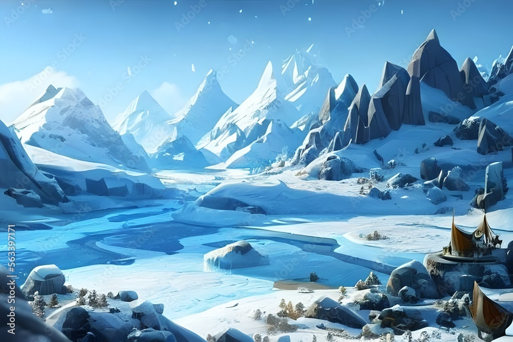Frozen Adventure - A Simple Cartoon Illustration of an Ice Landscape ...