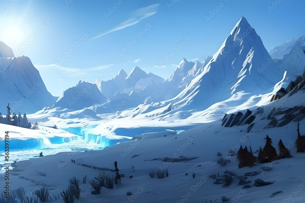 Frozen Adventure - A Simple Cartoon Illustration of an Ice Landscape ...