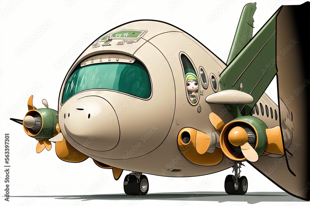 a cartoon airplane with a pilot inside of it's cockpit window and a ...