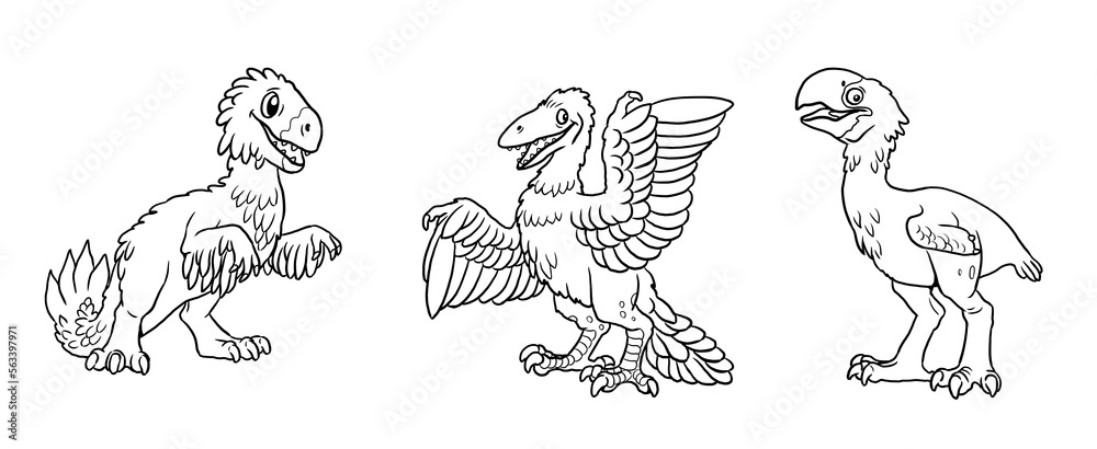 Cute dinosaurs utahraptor, archaeopteryx and titatnis for coloring ...