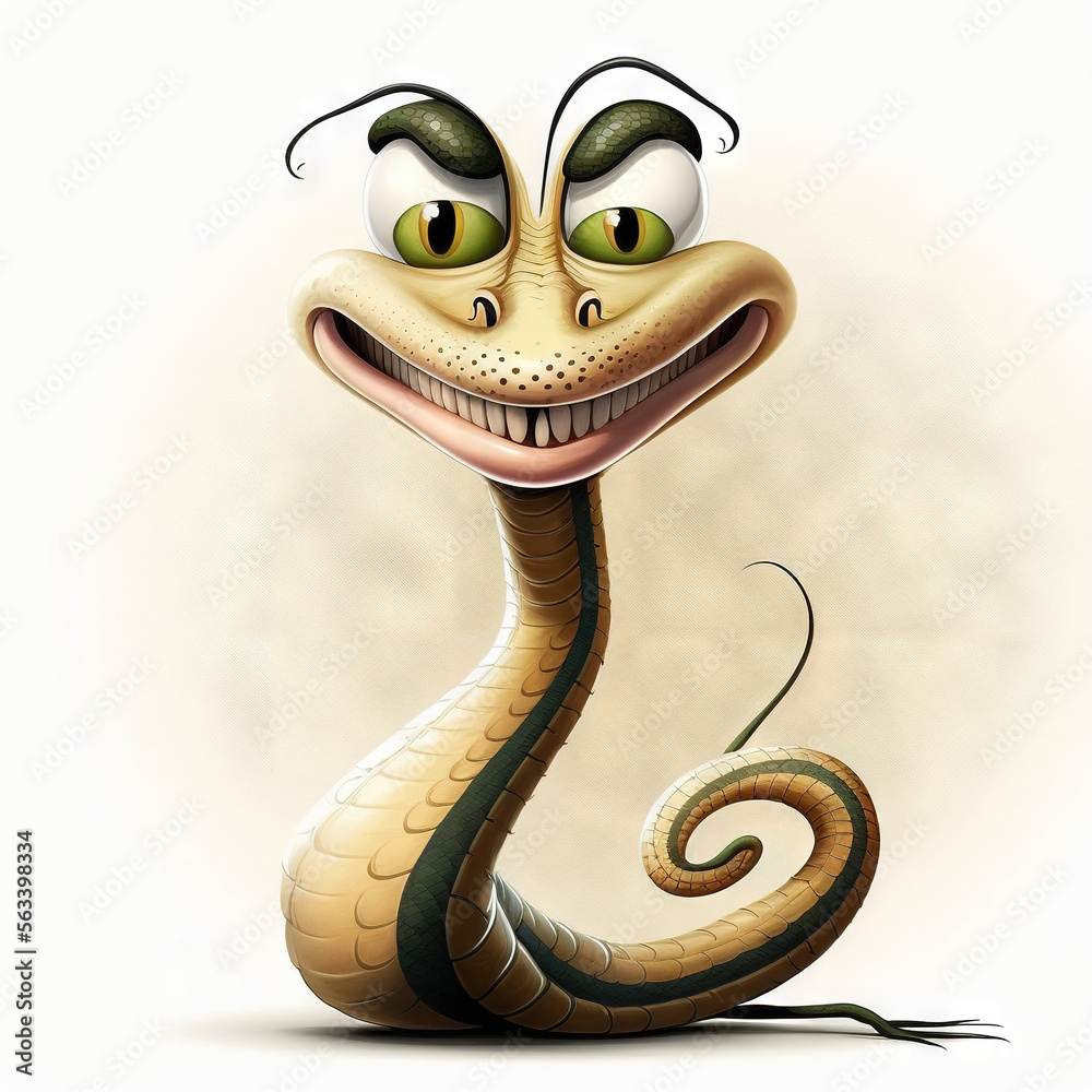 a cartoon snake with a goofy look on its face and eyes, with a long ...