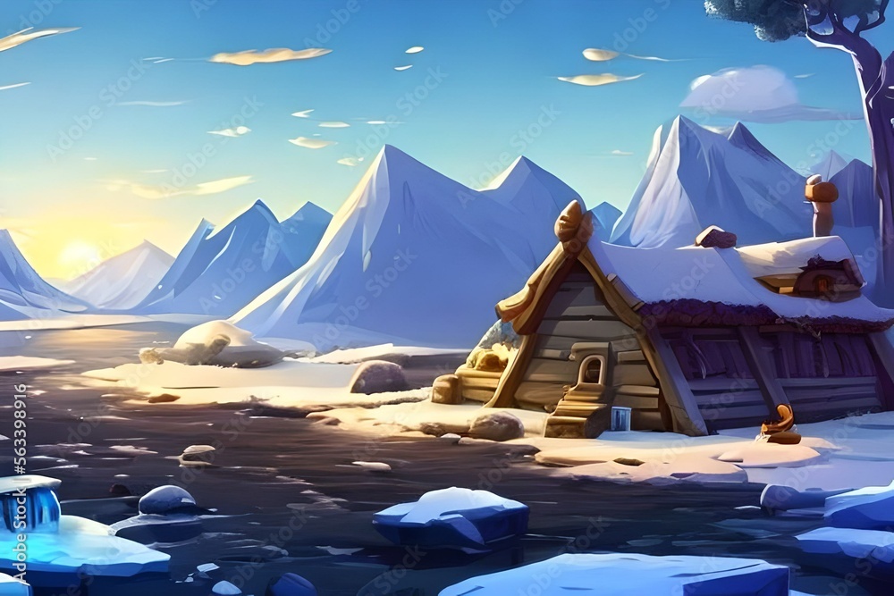 Frozen Adventure - A Simple Cartoon Illustration of a 2D Ice Landscape ...