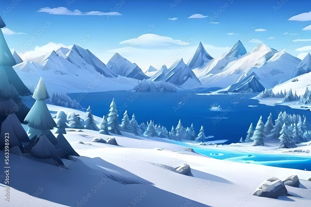 Frozen Adventure - A Simple Cartoon Illustration of a 2D Ice Landscape ...