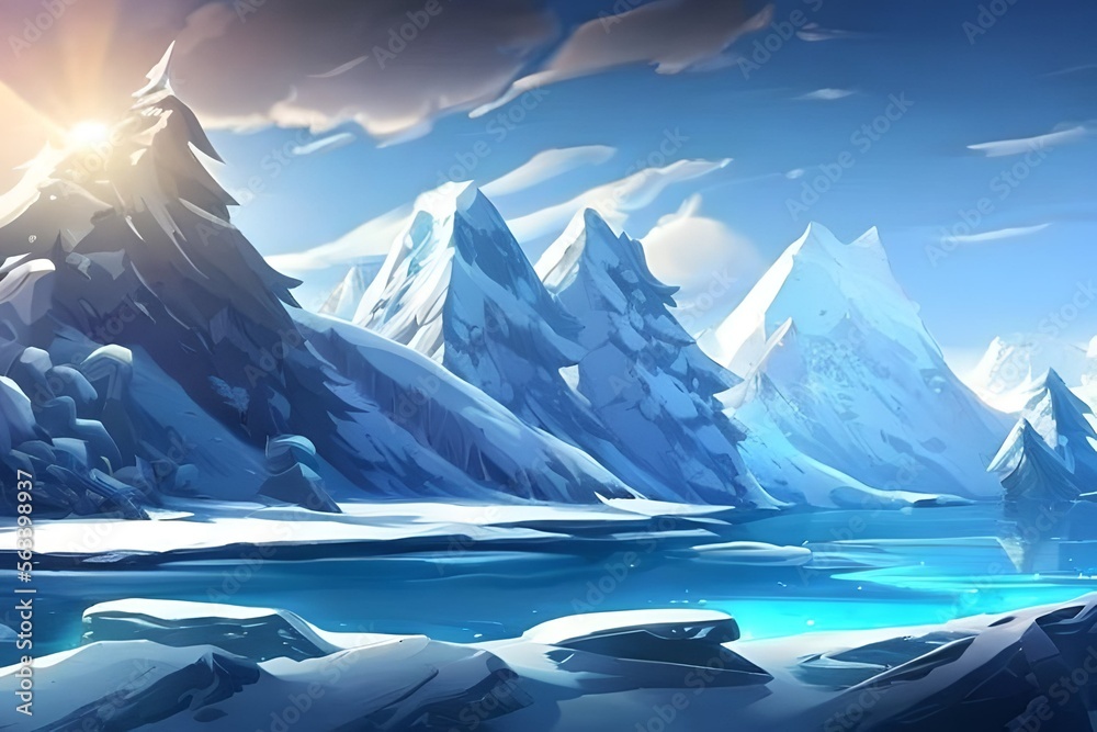 Frozen Adventure - A Simple Cartoon Illustration of a 2D Ice Landscape ...