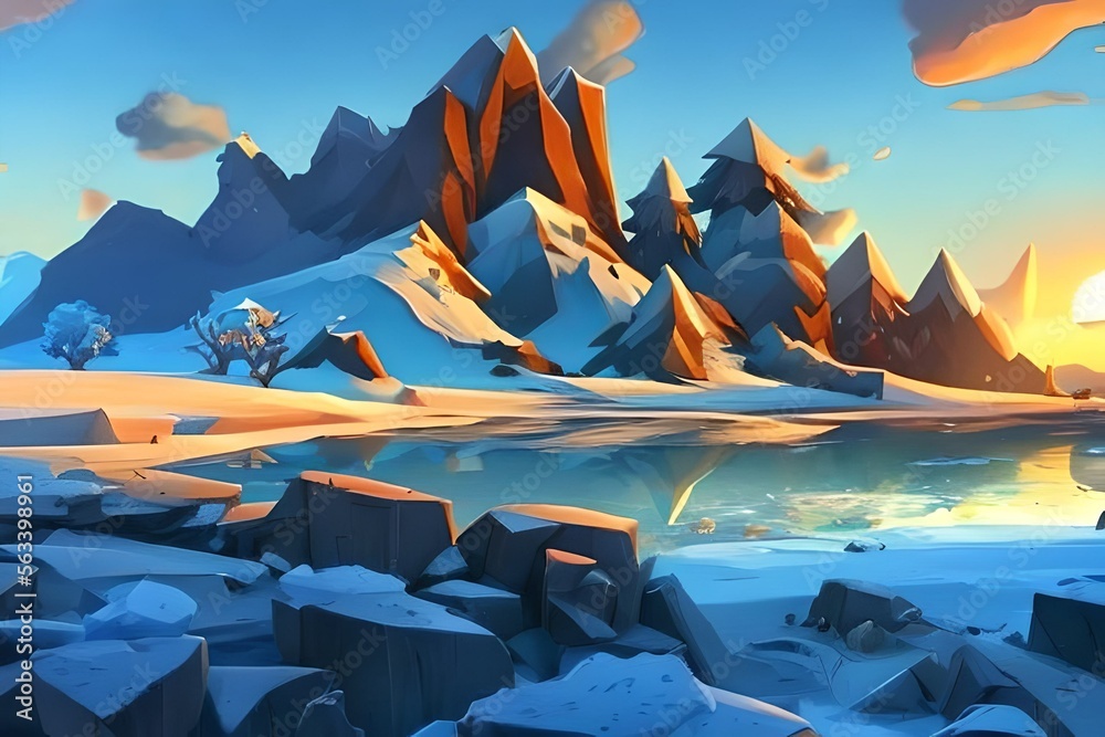 Frozen Adventure - A Simple Cartoon Illustration of a 2D Ice Landscape ...