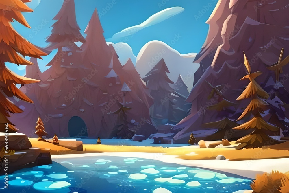 Frozen Adventure - A Simple Cartoon Illustration of a 2D Ice Landscape ...
