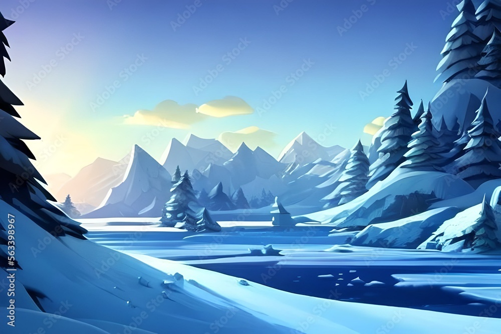 Frozen Adventure - A Simple Cartoon Illustration of a 2D Ice Landscape ...