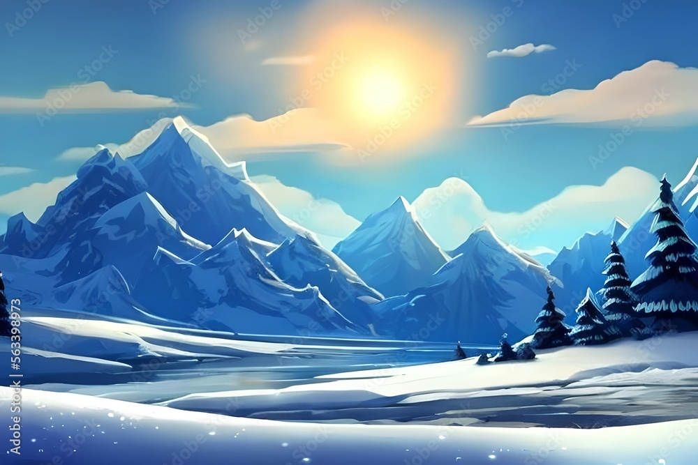 Frozen Adventure - A Simple Cartoon Illustration of a 2D Ice Landscape ...