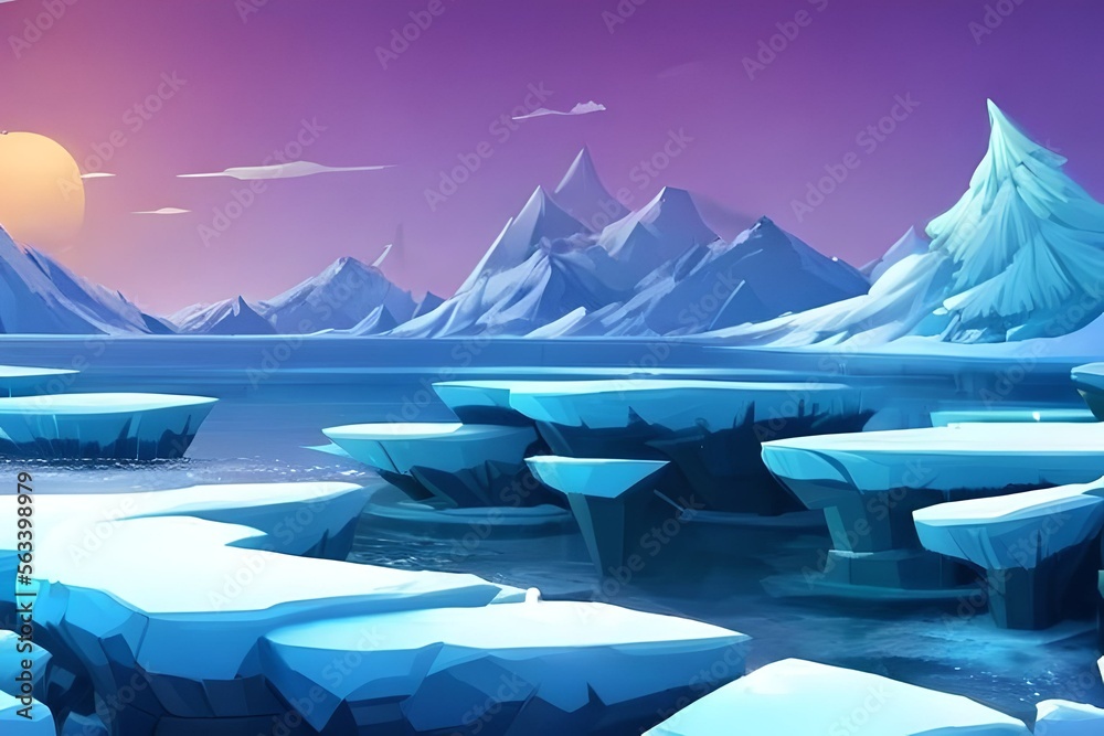 Frozen Adventure - A Simple Cartoon Illustration of a 2D Ice Landscape ...