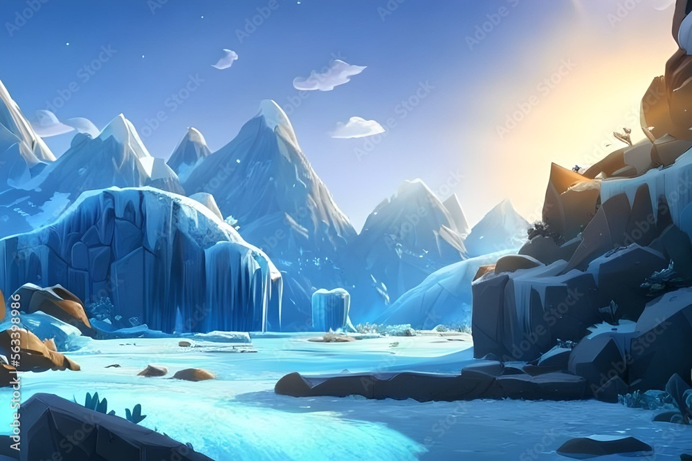 Frozen Adventure - A Simple Cartoon Illustration of a 2D Ice Landscape ...
