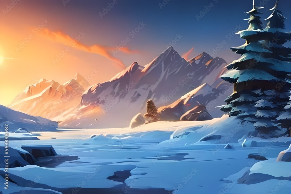 Frozen Adventure - A Simple Cartoon Illustration of a 2D Ice Landscape ...