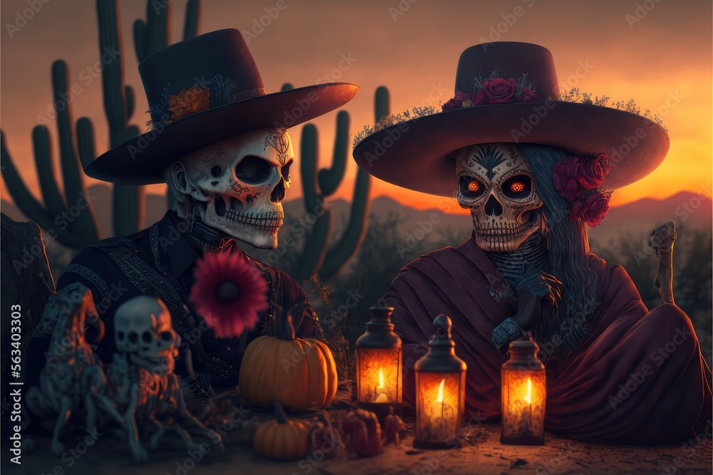 Dia de los muertos, male and female catrina: Catrina and Catrin wearing ...