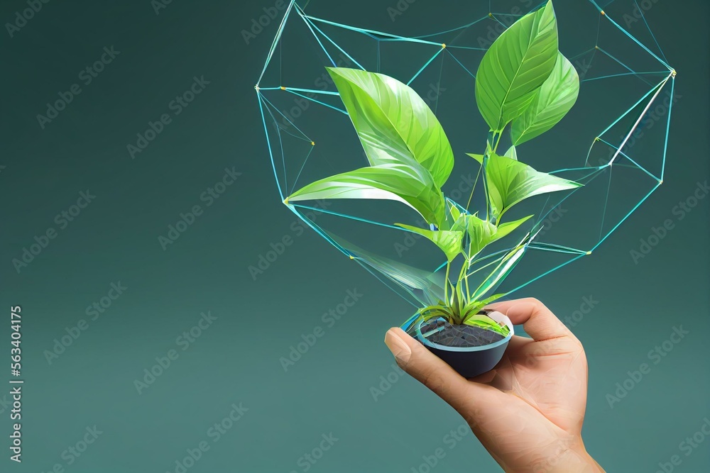 An emerging green plant with a blue WiFi emblem. Concept for ...
